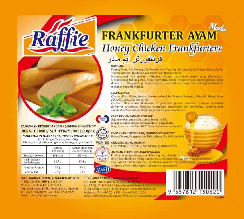 Raffie Honey Chicken Frankfurter 300g/pack (Sold per Pack) — HORECA ...