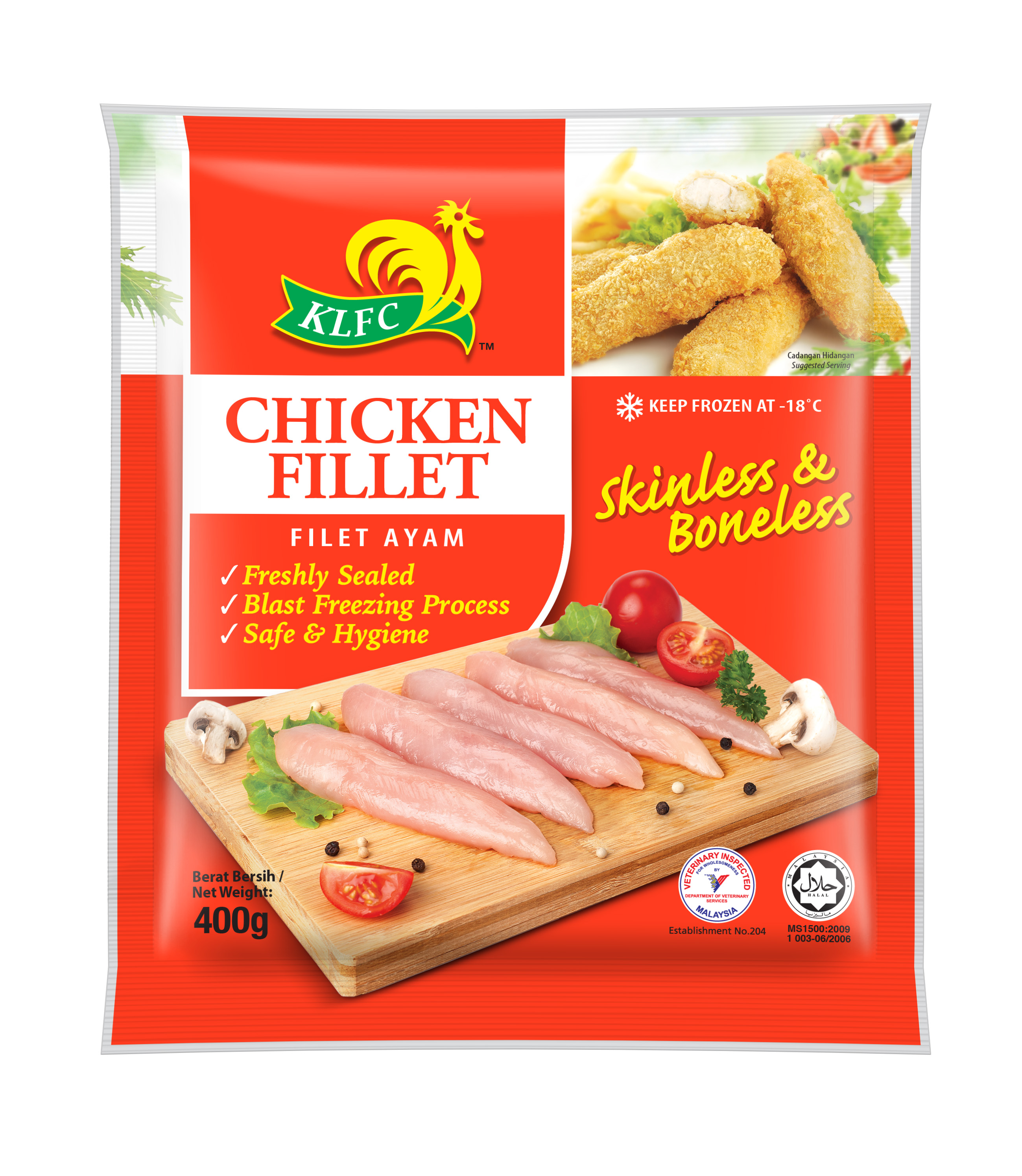 KLFC Chicken Fillet 400g/pack (20 packs per carton) — HORECA Suppliers ...