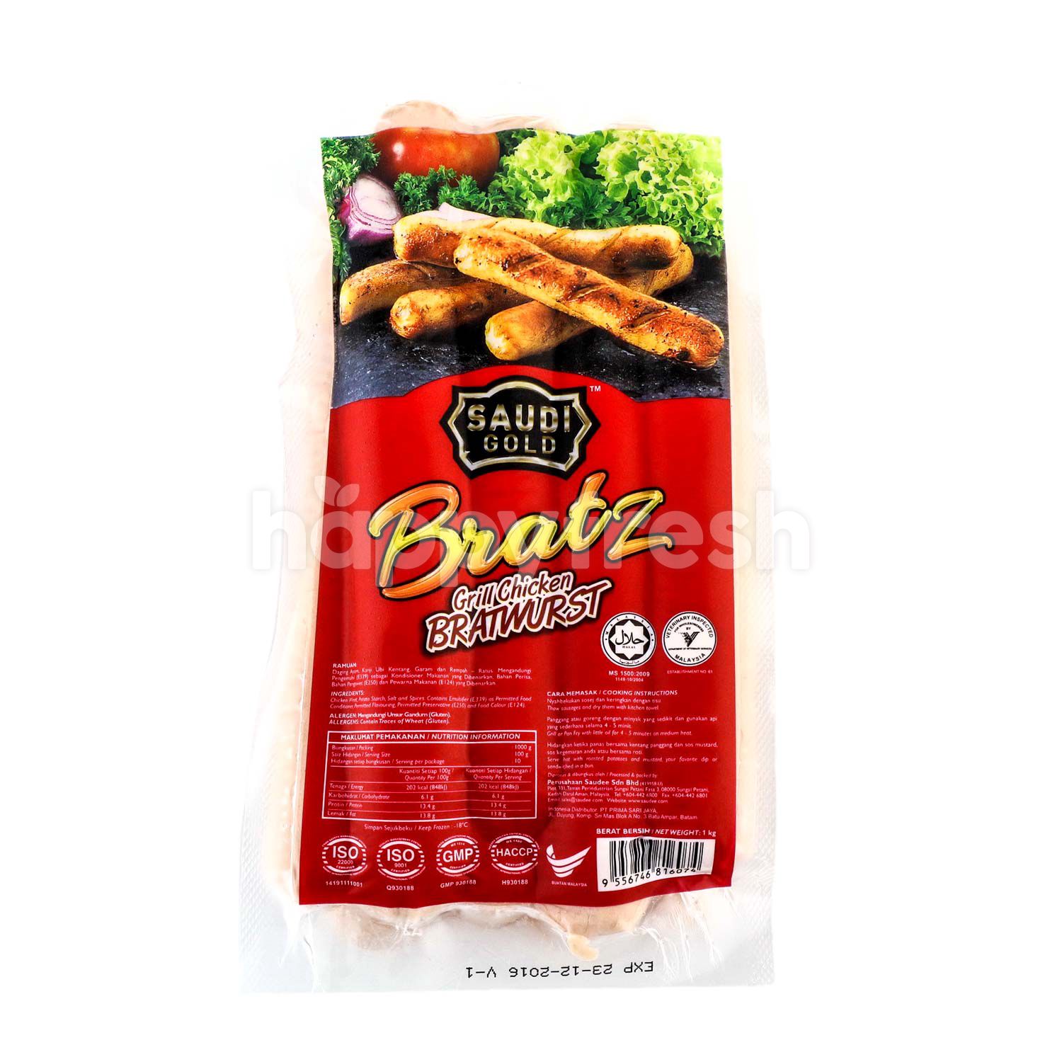 Saudi Gold Grill Chicken Bratwurst Original 1kg (sold per pack ...