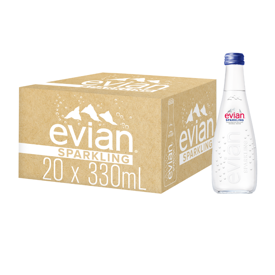 EVIAN Sparkling Natural Mineral Water GLASS 330ml/bottle (20 bottles per carton) Imported from ...